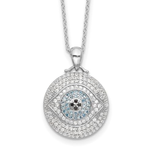 17mm 925 Sterling Silver Rhodium Plated Created Blue Spinel and CZ Evil Eye Necklace 18 Inch Jewelry for Women