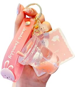 you wizv cute keychain, kawaii backpack liquid floating anime bunny keychain for girls, women, daughters, sister