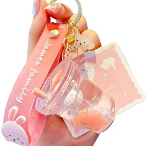 YOU WIZV Cute Keychain, Kawaii Backpack Liquid Floating Anime Bunny Keychain for Girls, Women, Daughters, Sister