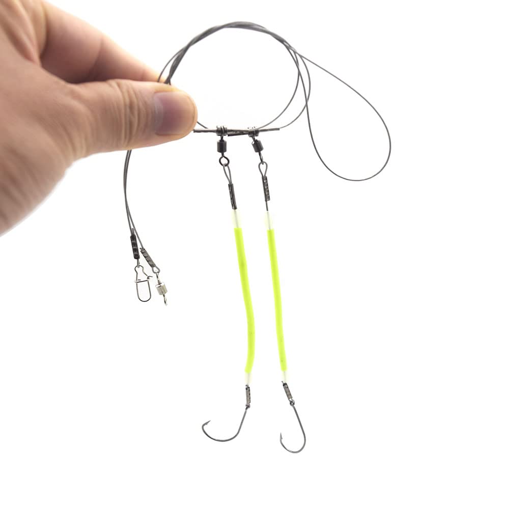 SENYUBBY High Strength 49-Strands Steel Wire Leader Rigs with Hooks Swivels Snap Connect,Saltwater Fishing Assecories Steel Wire Leader with Nylon-Coating