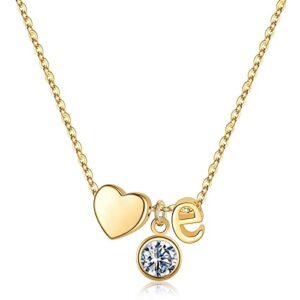 ursilver heart initial necklaces for women, 14k gold plated heart initial e necklace dainty heart initial topaz pendant birthstone necklace april birthstone jewelry necklaces for women