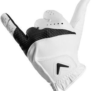 Callaway Golf Women's Weather Spann Premium Synthetic Golf Glove (White, 2-Pack, Large, New Model , Standard, Worn on Left Hand)