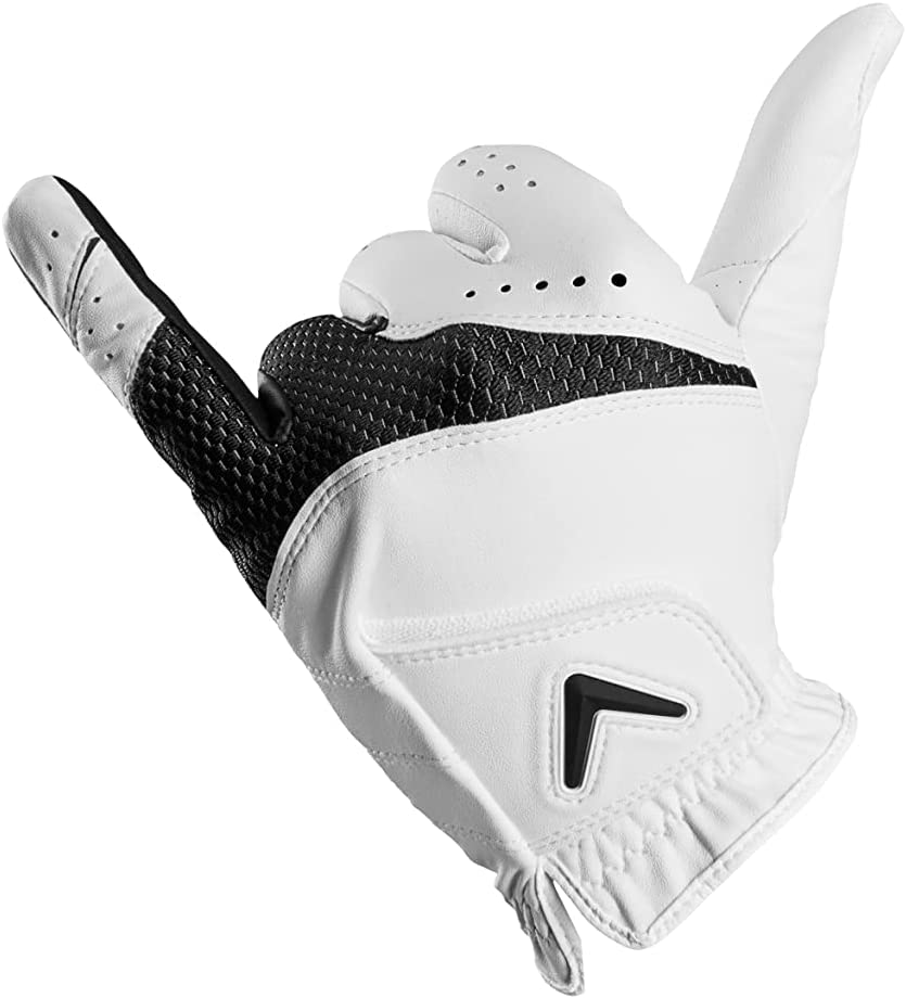 Callaway Golf Women's Weather Spann Premium Synthetic Golf Glove (White, 2-Pack, Large, New Model , Standard, Worn on Left Hand)