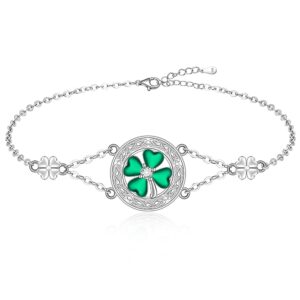 four leaf clover bracelet for women st patricks day shamrock bracelets sterling silver celtic knot irish green clover jewelry charm lucky gifts