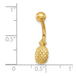 14k Gold 14 Gauge Polished and Textured Pineapple Navel Belly Ring Measures 23mm Long Jewelry for Women