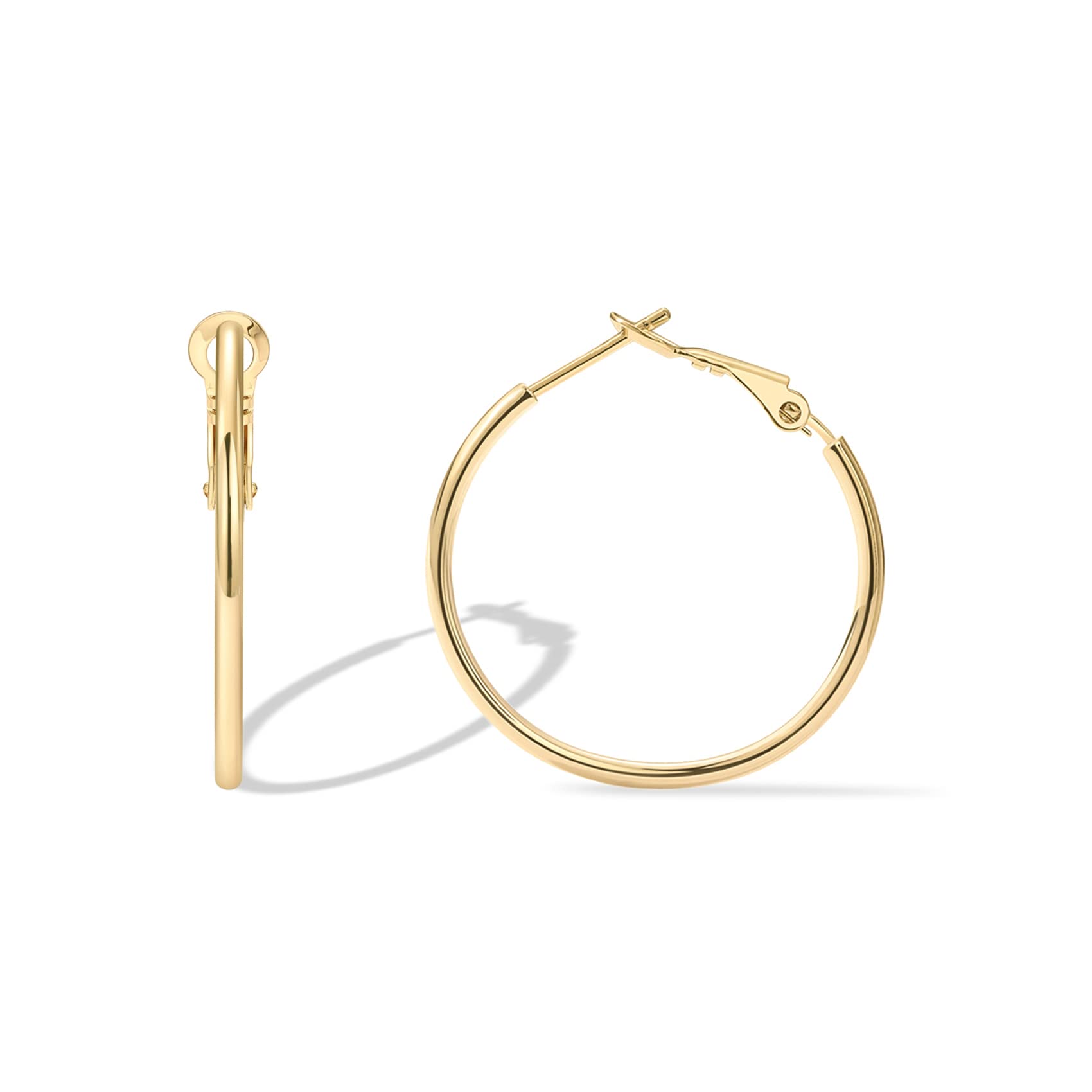 PAVOI 14K Gold Plated Sterling Silver Post Hoops | Large Hoops Earring | Lightwight Gold Hoop Earrings for Women (Yellow Gold,30mm)