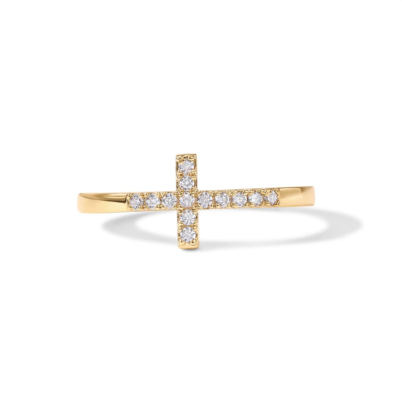 PAVOI 14K Gold Plated CZ Cross Ring | Eternity Promise Ring for Her | Infinity Wedding Band Ring (Yellow Plated, 7)