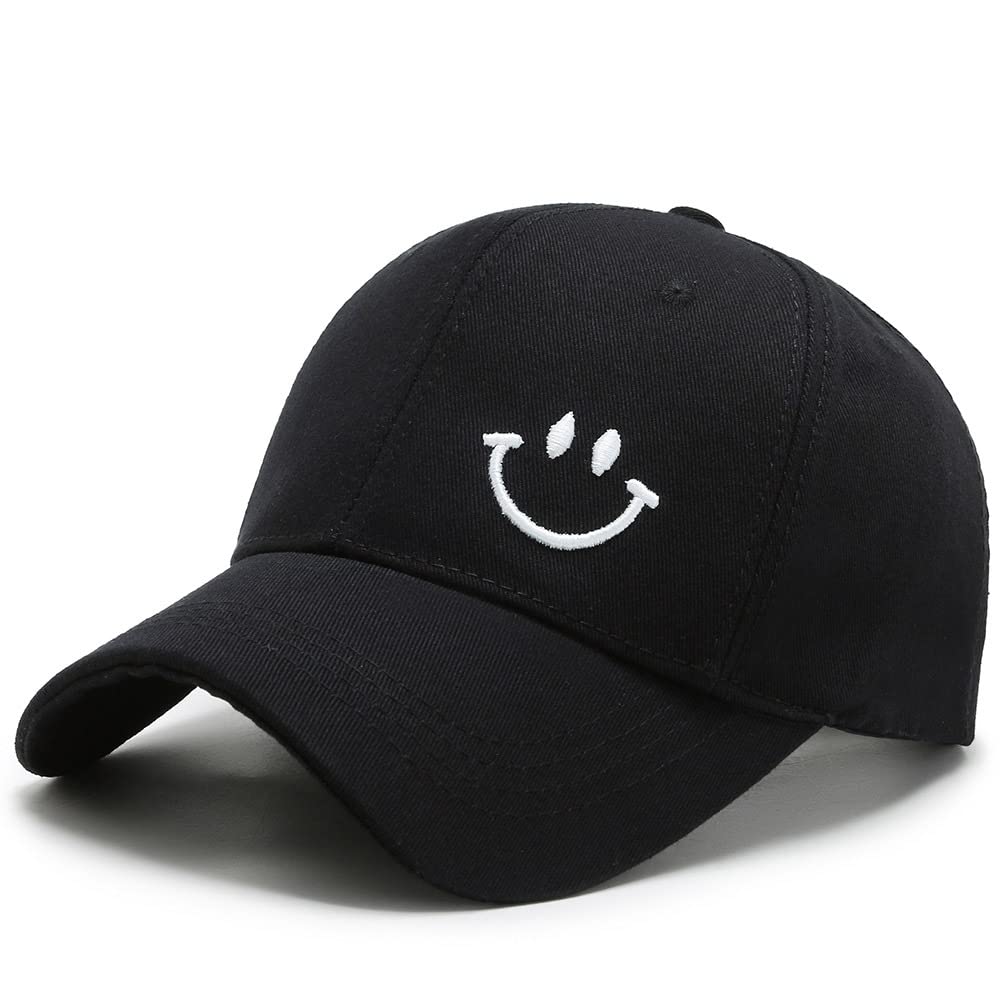 LOFAAC Unisex Graphic Baseball Cap Vintage Cotton Dad Hat Adjustable for Women Men Unstructured Smile Embroidered Hat Black