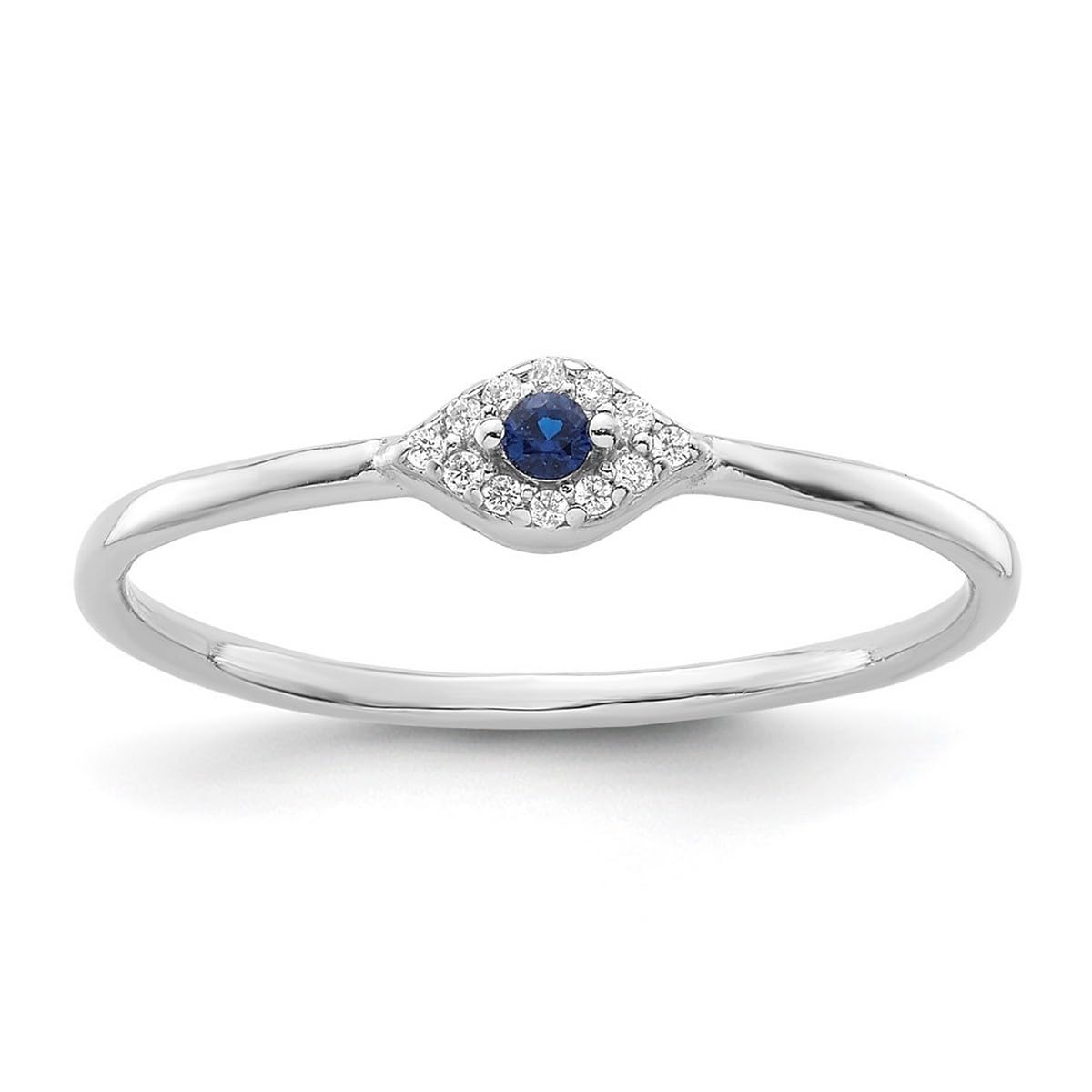 925 Sterling Silver Rhodium Plated Blue and Clear CZ Cubic Zirconia Simulated Diamond Evil Eye Ring Size 7 Jewelry for Women