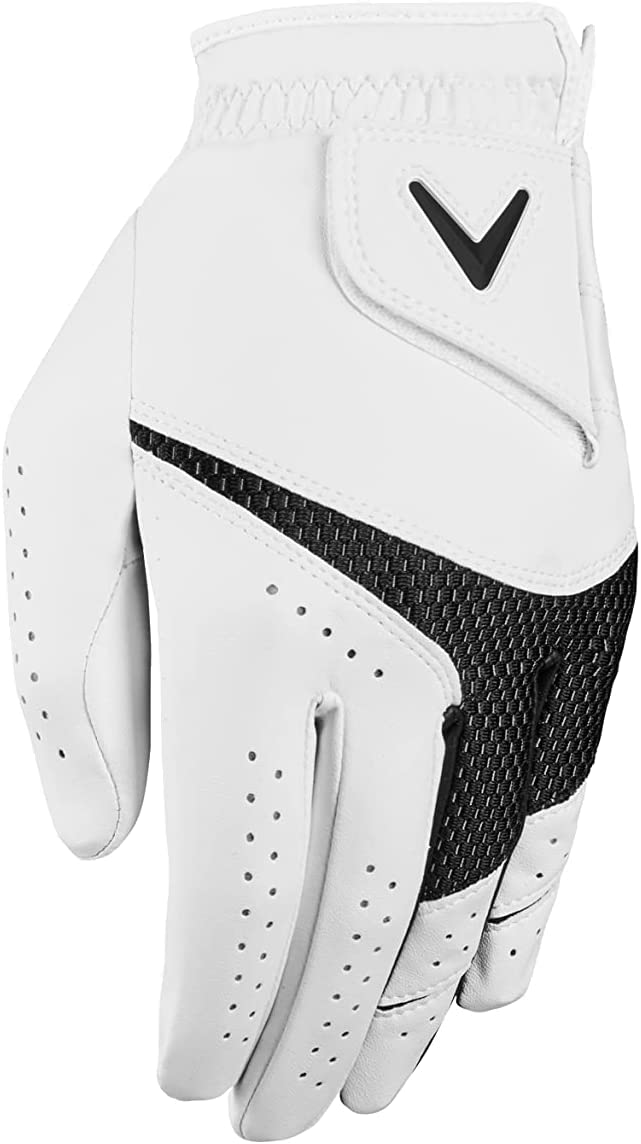 Callaway Golf Women's Weather Spann Premium Synthetic Golf Glove (White, 2-Pack, Large, New Model , Standard, Worn on Left Hand)