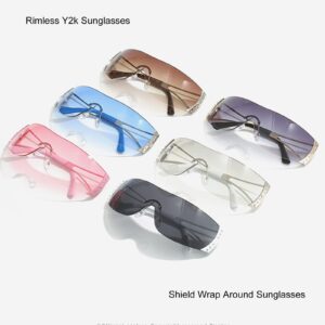 DQbhzh Y2K Glasses 2000s Sunglasses Cool Glasses Rimless Y2K Sunglasses for Women Men Trendy Shield Wrap Around Sunglasses (Pink Frame - Pink Lens)