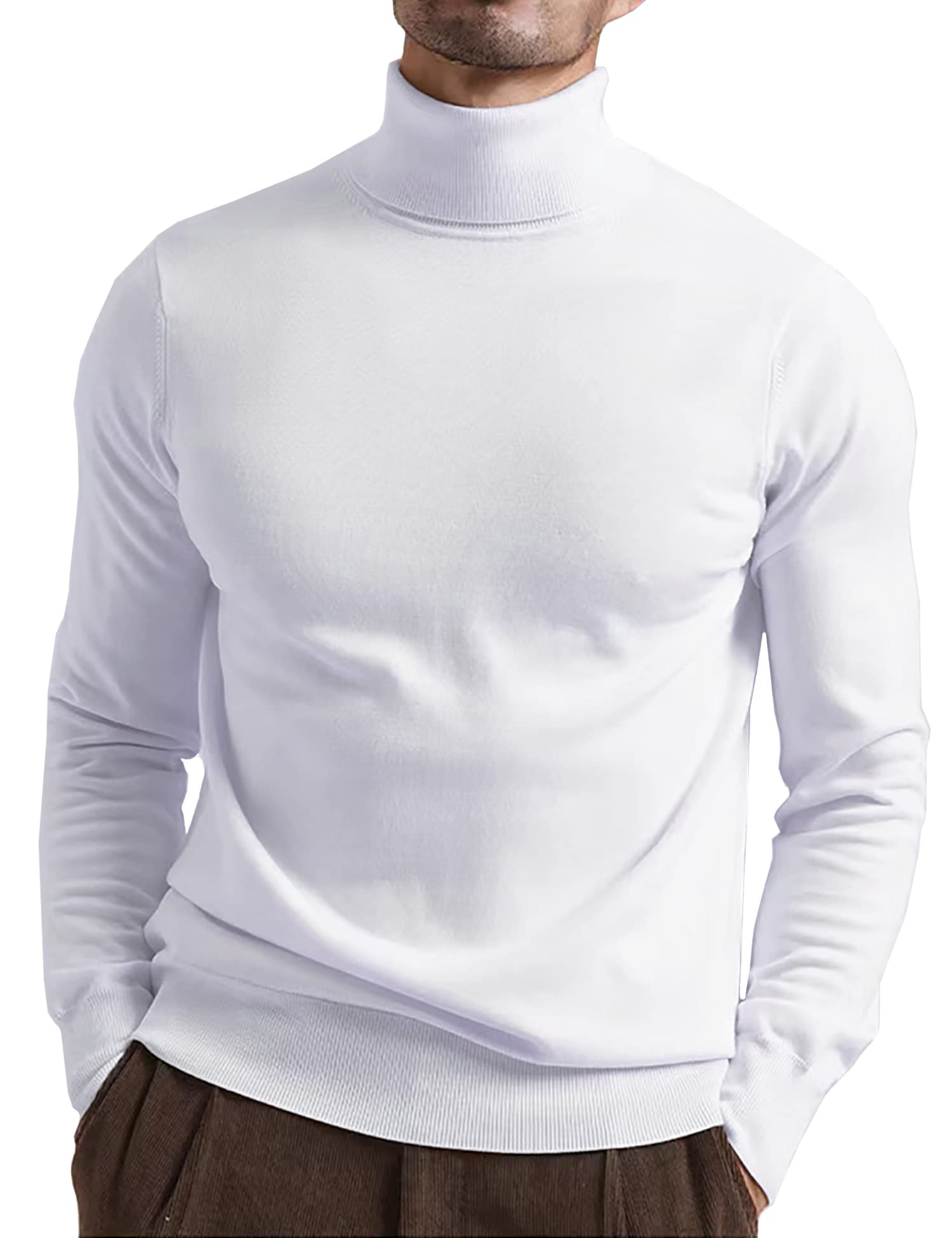 KINGBEGA Men's Turtleneck Slim Fit Basic Knitted Thermal Casual Long Sleeve Pullover SweatShirt, White1, X-Large