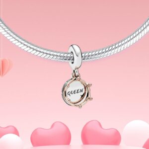 DATOUQI Queen and Regal Crown Dangle Charm Rose Charm 925 Sterling Silver Charms for Bracelets and Necklaces