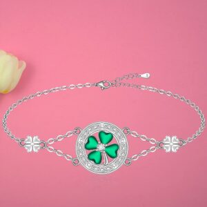 Four Leaf Clover Bracelet for Women St Patricks Day Shamrock Bracelets Sterling Silver Celtic Knot Irish Green Clover Jewelry Charm Lucky Gifts