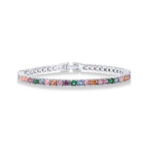 pavoi 14k gold plated 3mm multicolored cz tennis bracelet | bracelet for women | white gold bracelets for women | 7.5 inches