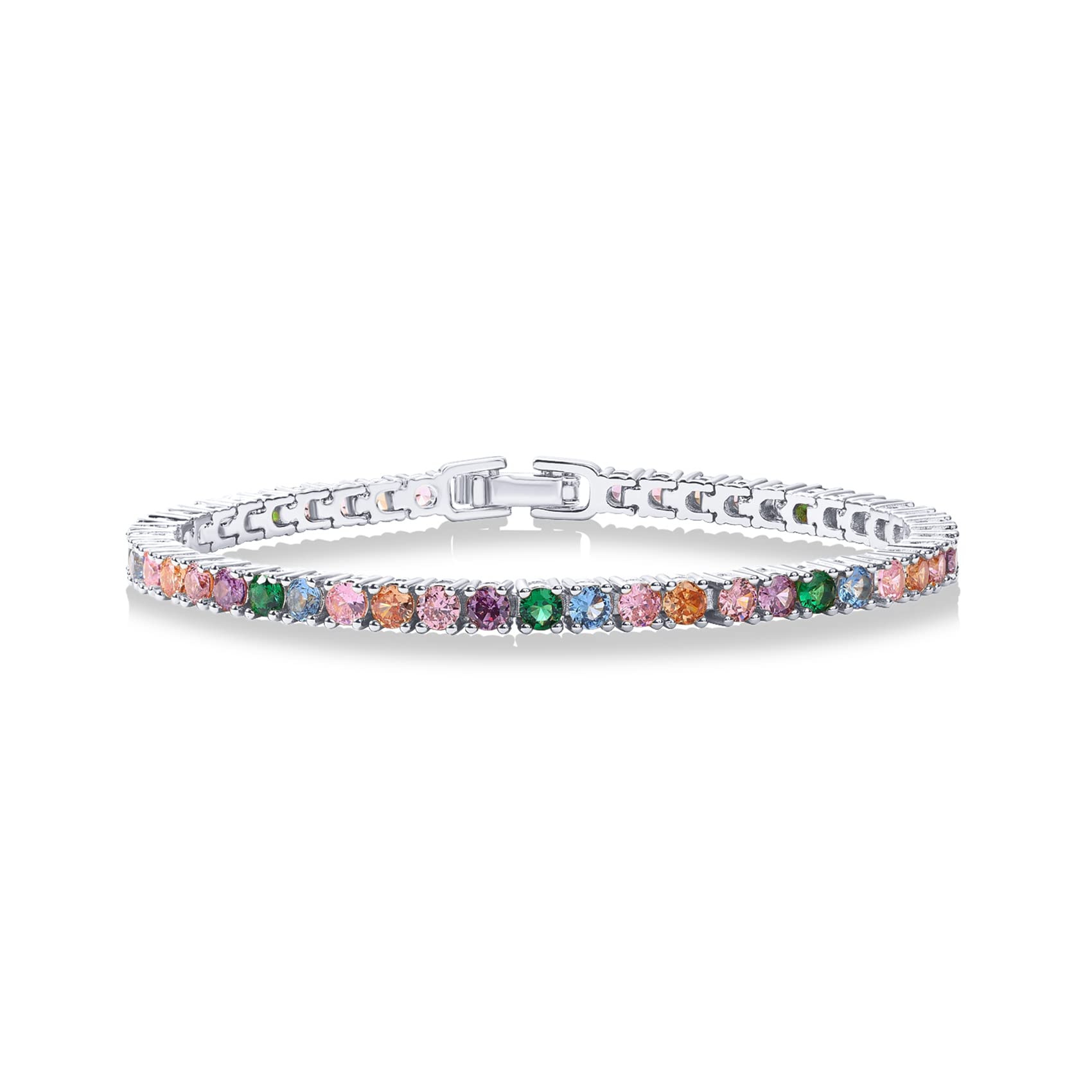 PAVOI 14K Gold Plated 3mm Multicolored CZ Tennis Bracelet | Bracelet for Women | White Gold Bracelets for Women | 7 Inches