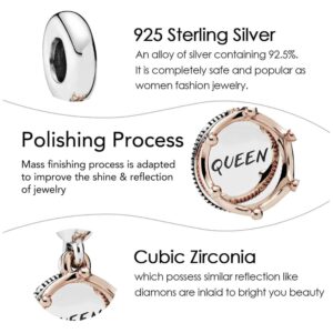 DATOUQI Queen and Regal Crown Dangle Charm Rose Charm 925 Sterling Silver Charms for Bracelets and Necklaces