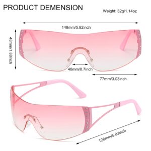 DQbhzh Y2K Glasses 2000s Sunglasses Cool Glasses Rimless Y2K Sunglasses for Women Men Trendy Shield Wrap Around Sunglasses (Pink Frame - Pink Lens)