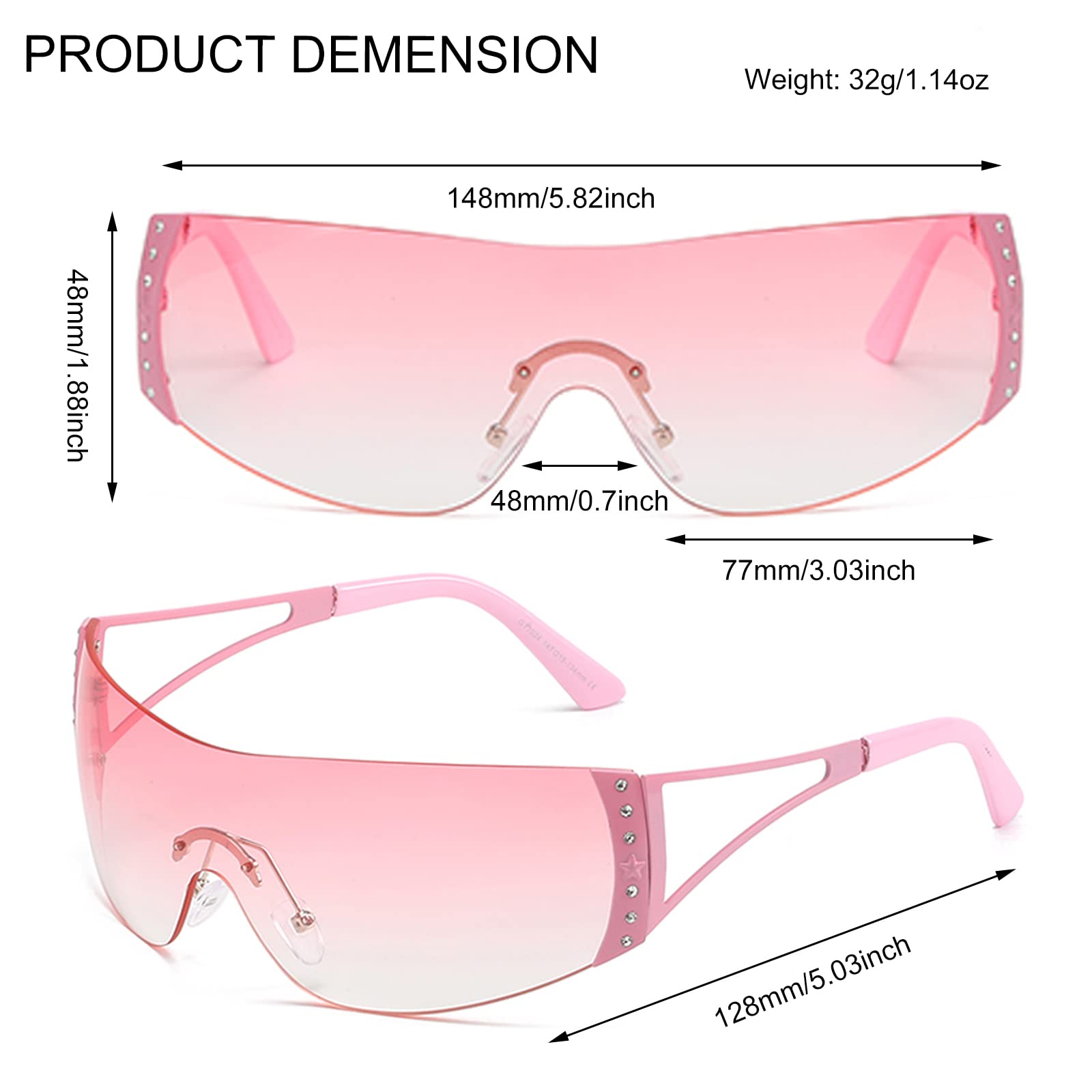 DQbhzh Y2K Glasses 2000s Sunglasses Cool Glasses Rimless Y2K Sunglasses for Women Men Trendy Shield Wrap Around Sunglasses (Pink Frame - Pink Lens)