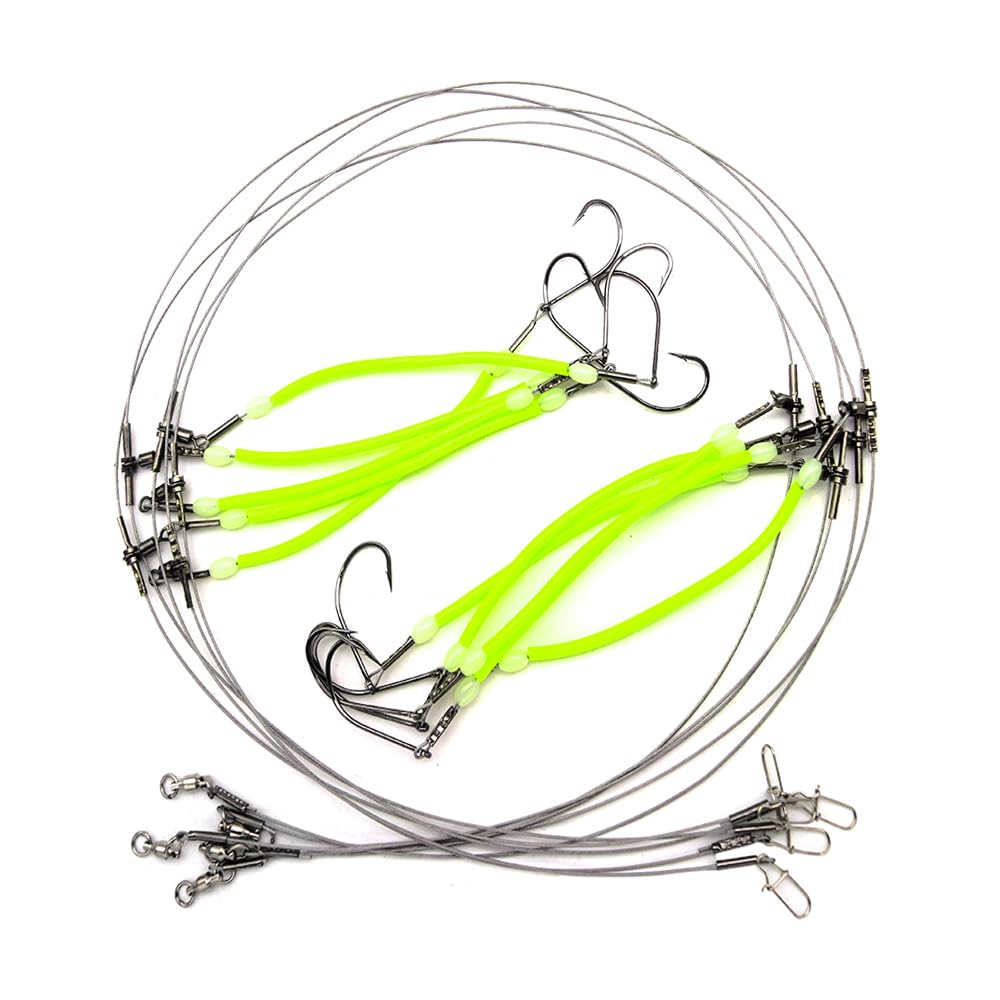 SENYUBBY High Strength 49-Strands Steel Wire Leader Rigs with Hooks Swivels Snap Connect,Saltwater Fishing Assecories Steel Wire Leader with Nylon-Coating