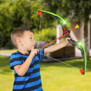 MorTime 2 Pack Bow and Arrow Set with LED Flash Lights, Practice Outdoor Toys for Kids ，Green Light Up Archery Toy Set -includes 6 Suction Cup Arrows