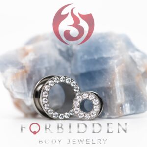 Forbidden Body Jewelry Gauges for Ears, Ear Plug, Tunnels for Ears, Ear Tunnels, Metal Tunnels, Implant Grade Titanium Plugs for Ears With CZ Rim Sizes 1/2" (12mm) (Sold as Pairs)