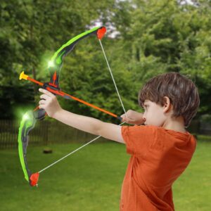 MorTime 2 Pack Bow and Arrow Set with LED Flash Lights, Practice Outdoor Toys for Kids ，Green Light Up Archery Toy Set -includes 6 Suction Cup Arrows