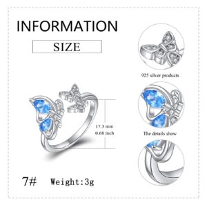 VONALA Butterfly Ring 925 Sterling Silver Blue Butterfly Open Ring Stackable Adjustable Ring Butterfly Jewelry Gift for Women