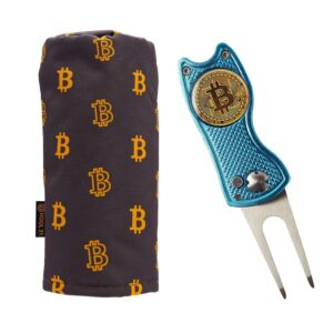 hodl 21 bitcoin golf divot repair tool, all-metal - golf accessories, golf club driver headcover- premium bitcoin barrel style | grey & blue