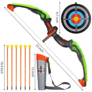 MorTime 2 Pack Bow and Arrow Set with LED Flash Lights, Practice Outdoor Toys for Kids ，Green Light Up Archery Toy Set -includes 6 Suction Cup Arrows