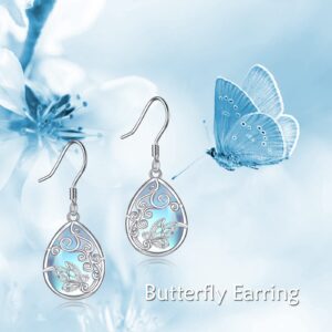 Butterfly Earrings Sterling Silver Moonstone Filigree Teardrop Dangle Earrings Butterfly Jewelry Gifts for Women