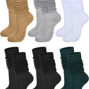 Bencailor 6 Pairs 80s 90s Women Slouch Socks Soft Knee Long Scrunch Socks Cotton Knit Stacked Socks Boot Socks for Women Men(Dark Colors,5-9)