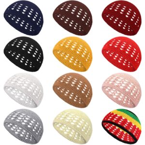 12 pieces summer kufi hats for men women knit skull caps for men women hand made crochet hat stretchy crochet beanie for teens, multicolor