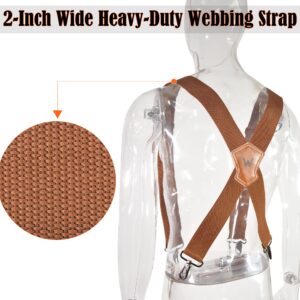 WELKINLAND Brown 2 inch wide suspenders, Heavy duty work suspenders, Swivel suspenders, Thick suspenders, Work suspenders for men, Suspenders swivel hook, Suspenders with belt loops