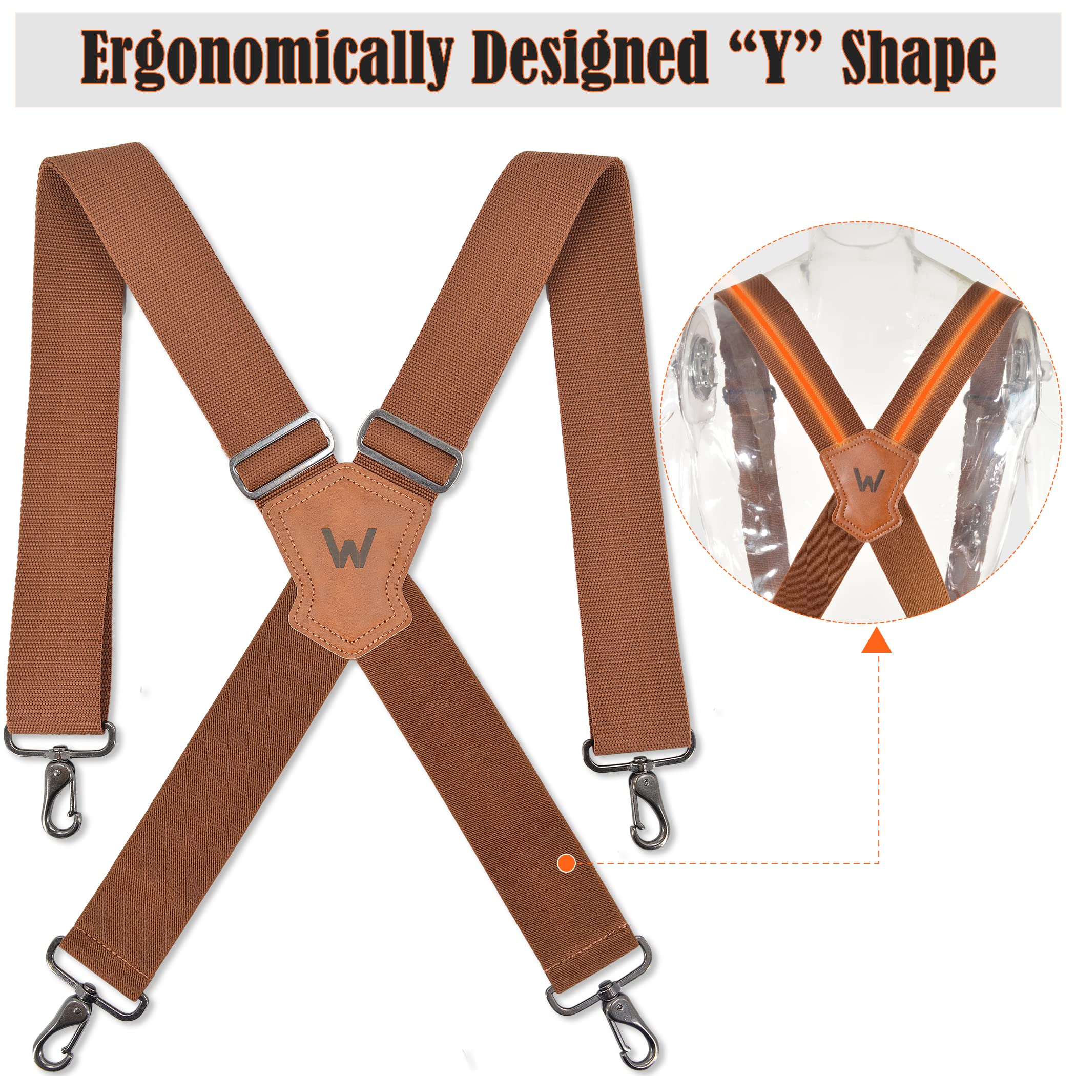 WELKINLAND Brown 2 inch wide suspenders, Heavy duty work suspenders, Swivel suspenders, Thick suspenders, Work suspenders for men, Suspenders swivel hook, Suspenders with belt loops