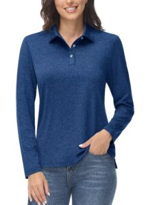 magcomsen moisture wicking shirt for women fishing tennis t-shirt long sleeve top uv protection polo shirt, d blue, l