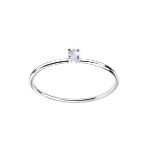 mooneye 2 mm round shape natural opal gemstone 925 sterling silver solitaire stackable women ring (sterling silver, 9)