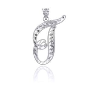 exquisite 14k white gold fine dangling script initial letter t charm pendant