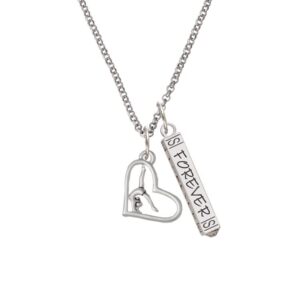 Delight Jewelry Silvertone Gymnast in Heart Silvertone Guardian Angel Bar Charm Necklace, 23"