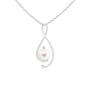 angara 8mm freshwater cultured pearl and 0.01 ct diamond infinity pendant necklace for women in silver (grade-aa) | june birthstone, birthday, anniversary jewelry gift for women