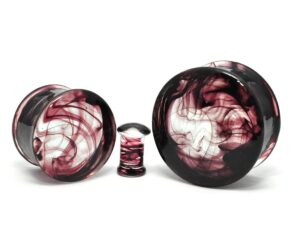 mystic metals body jewelry pair of smokey swirl glass double flare plugs (pg-582) (00g (10mm))