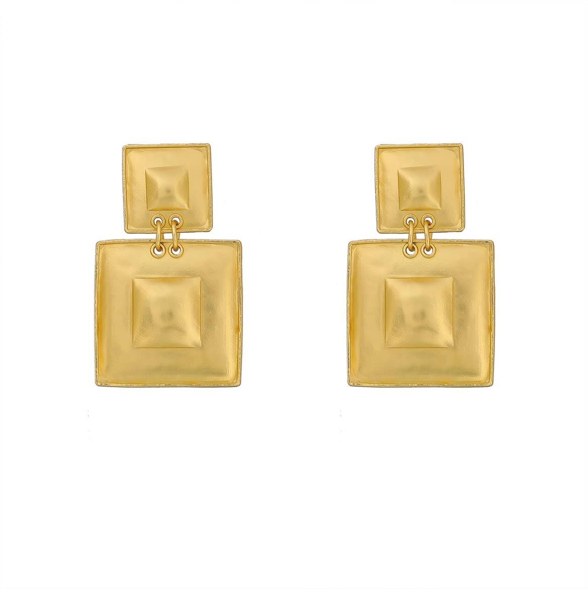 Golden Square Geometric Earrings, Gold Rectangle Statement Dangle Earrings for Women, Bohemian Square Earrings, Gold Square Stud Earrings Boho Jewelry, Zinc, no