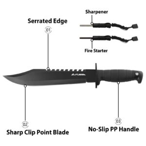 FLISSA Survival Hunting Knife and Bushcraft Knife, with Sheath