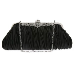 jambhala women pleated clutch bag with adjustable chain handbag dumpling pouch for wedding, bridal, prom, party (black)