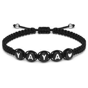 seensea yaya gifts black rope braided bracelet grandmother bracelets adjustable bracelet for grandma id bracelet birthday gift christmas family gifts for women (yaya bracelet)