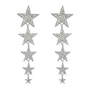 star tassel earrings, shooting star dangle earrings for women, bohemian star fringe earrings, sparkling star stud earrings star boho jewelry, lucky star drop earrings for womens(silver)