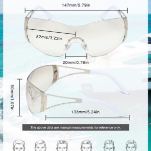 TIANYESY Y2K Sunglasses For Women Men Fashion Shield Rimless Wrap Around Sunglass Gradient Lens Trendy Oversize Sun Glasses (Silver+Pink)