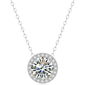 moissanite necklace halo diamond pendant for women 0.5ct-4.0ct 18k white/yellow gold plated sterling silver necklace dainty pendant anniversary day present for her wife mother 18+2 inches lab created dimaond jewelry with gra certificate of authenticity