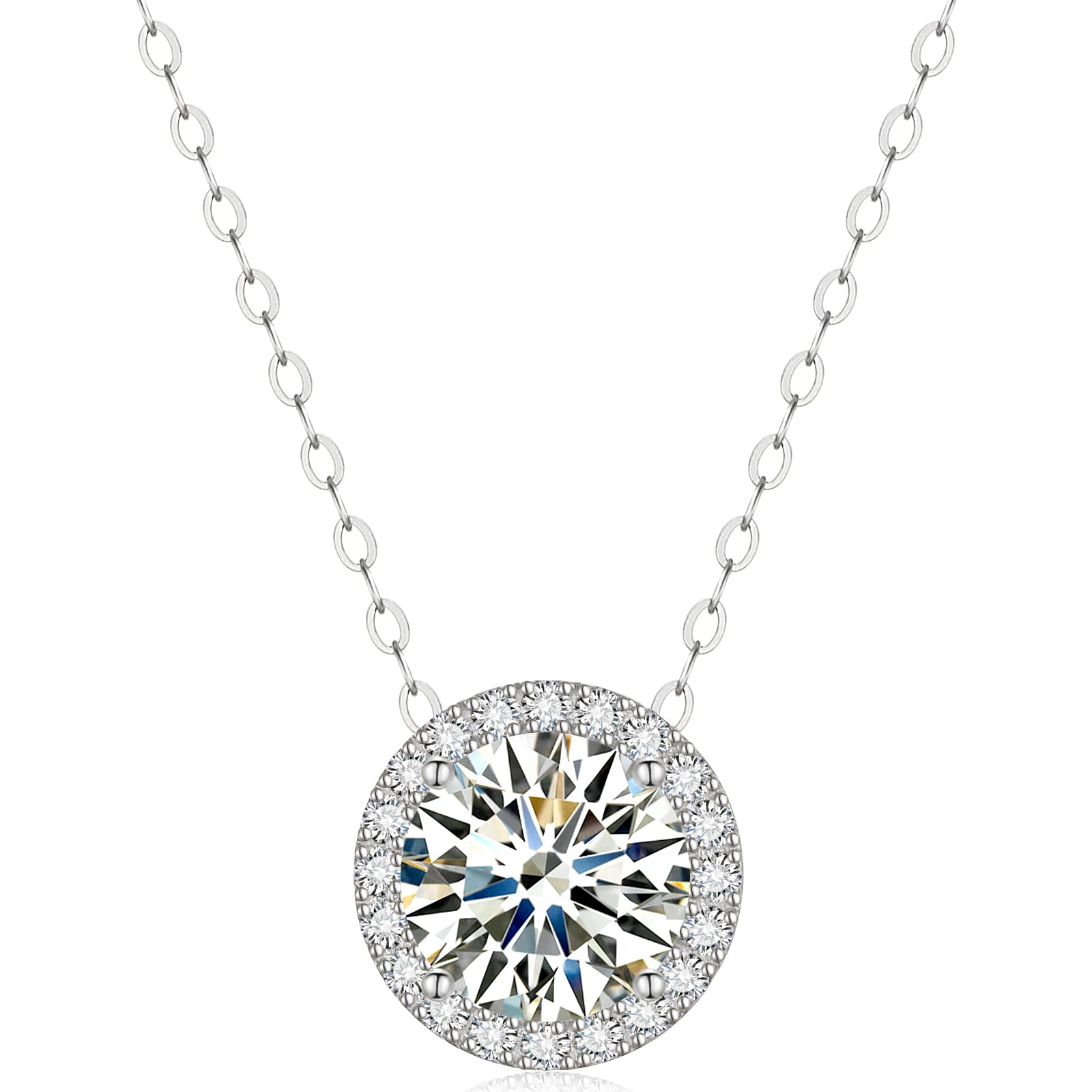 Moissanite Necklace Halo Diamond Pendant for Women 0.5CT-4.0CT 18K White/Yellow Gold Plated Sterling Silver Necklace Dainty Pendant Anniversary Day Present for Her Wife Mother 18+2 inches Lab Created Dimaond Jewelry with GRA Certificate of Authenticity