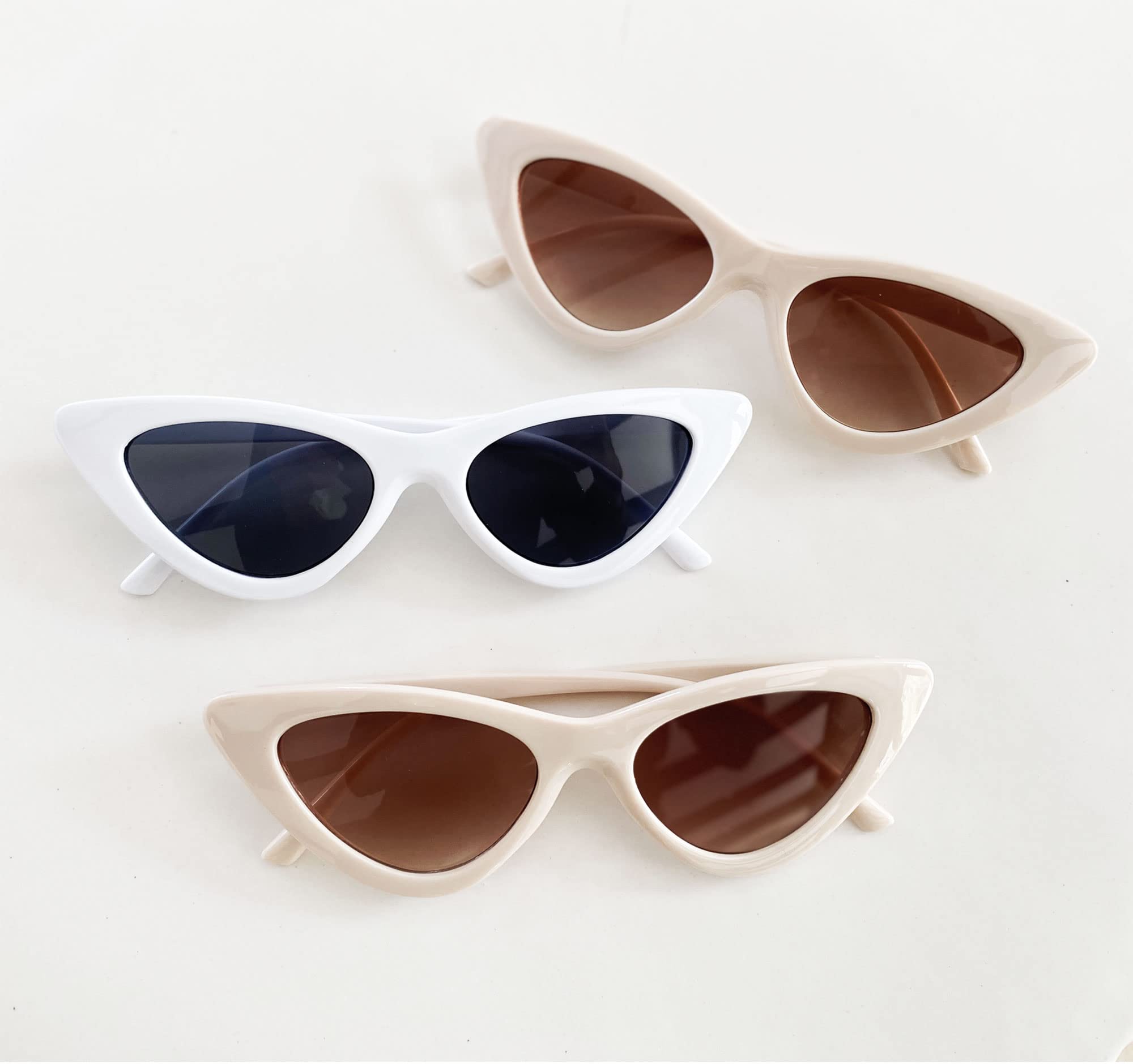 ModParty Cat Eye Sunglasses | SET OF 6: 1 White + 5 Beige | Bachelorette Party Sunglasses | Bride and Bridesmaid Matching Sunnies | Retro Eyewear | Party Favors